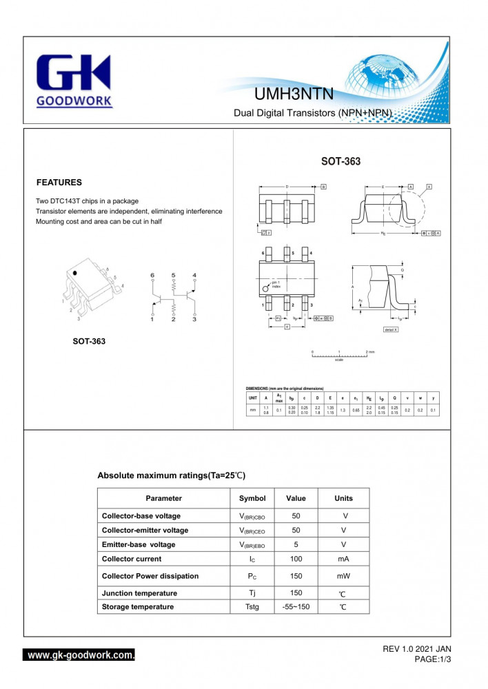 UMH3NTN-GK datasheet page 1