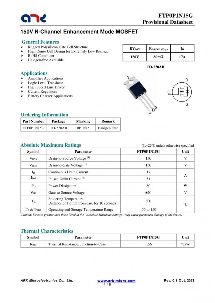 FTP0P1N15G datasheet page 1