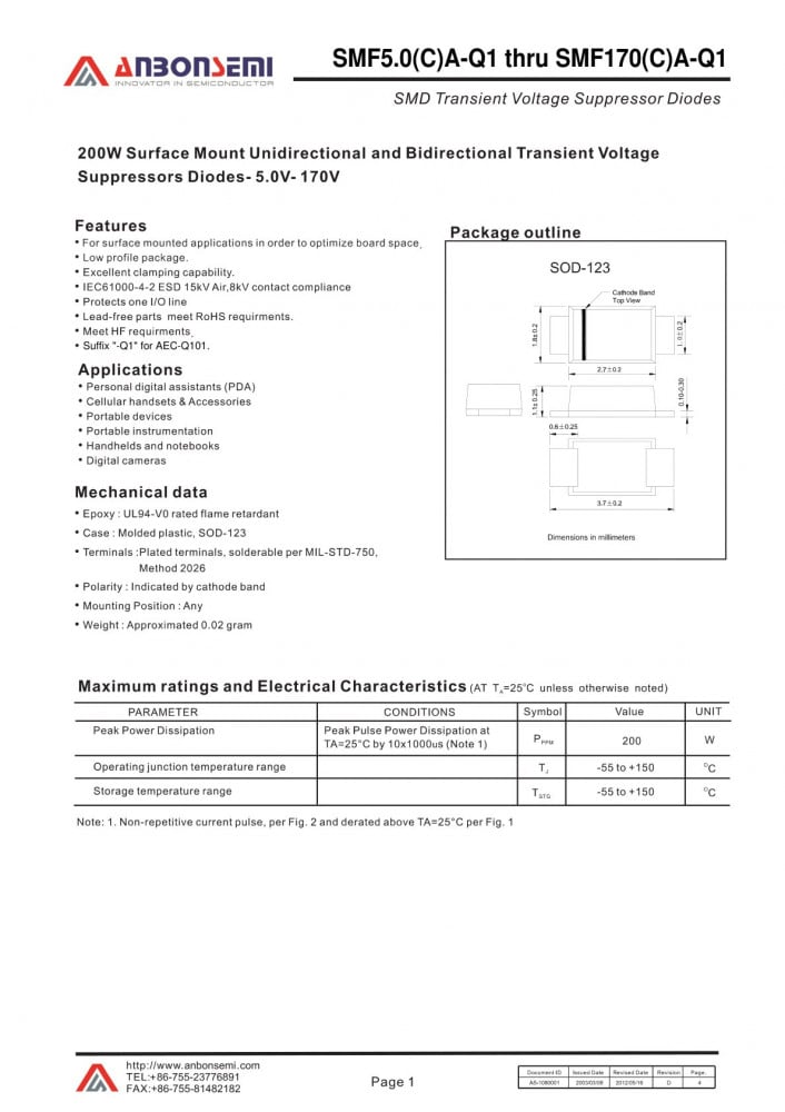 SMF10CA-Q1 datasheet page 1