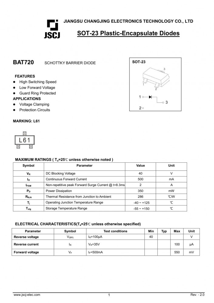 BAT720 datasheet page 1