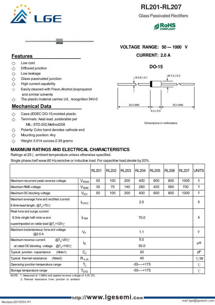 LGE RL207 datasheet page 1