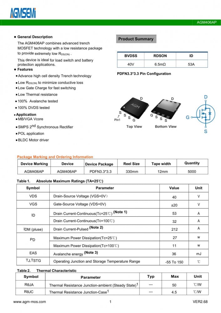 AGM406AP datasheet page 1