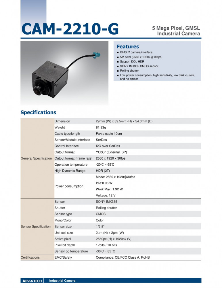 CAM-2210-G product document page 1