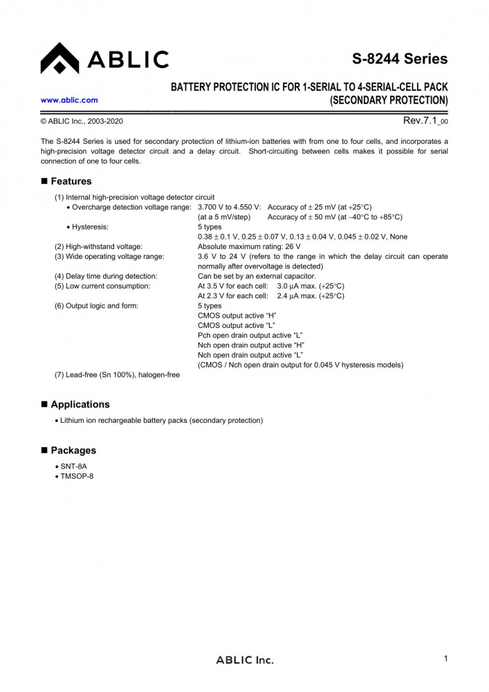 S-8244 datasheet page 1