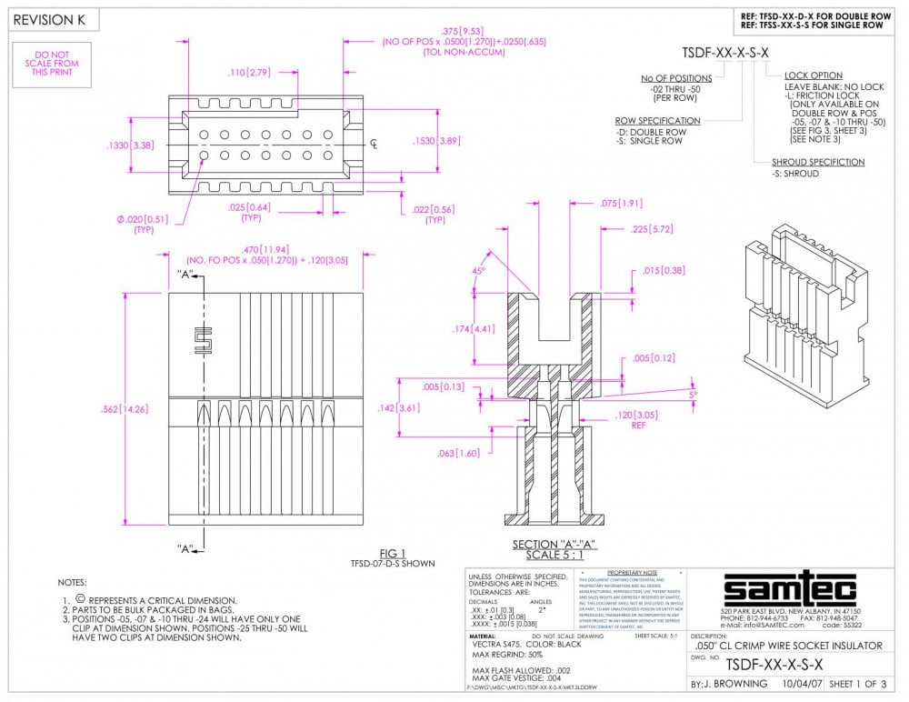 Samtec TSDF drawing page 1