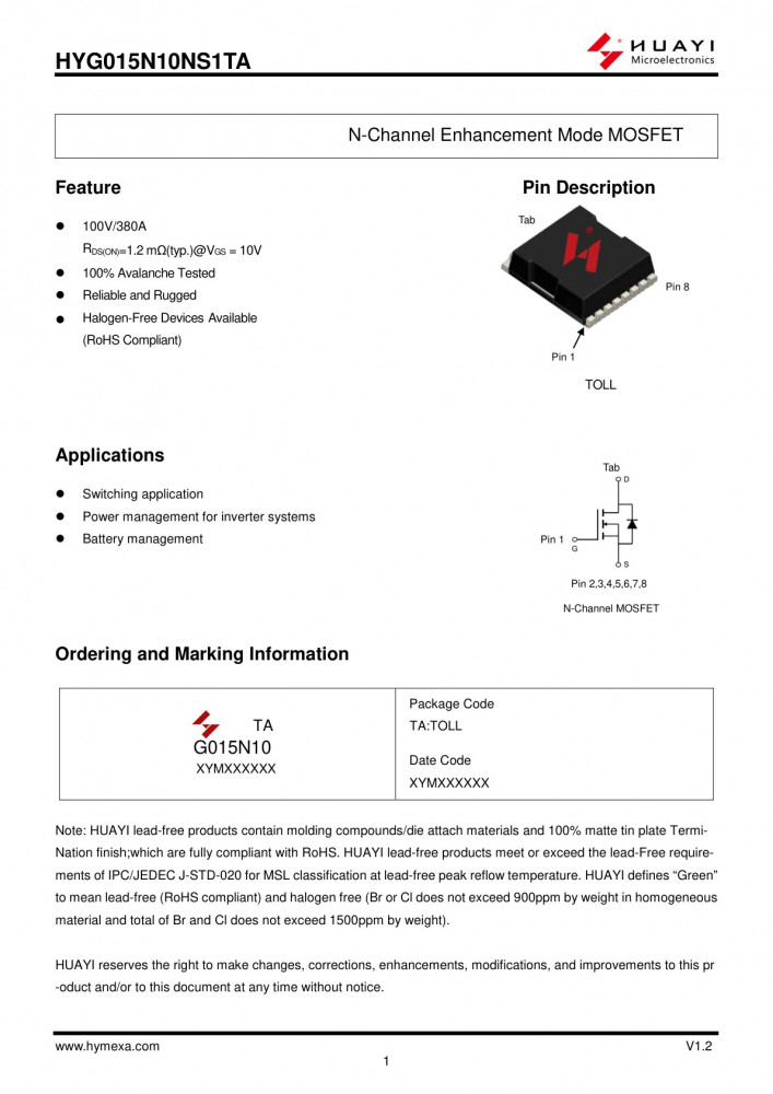 HYG015N10NS1TA datasheet page 1