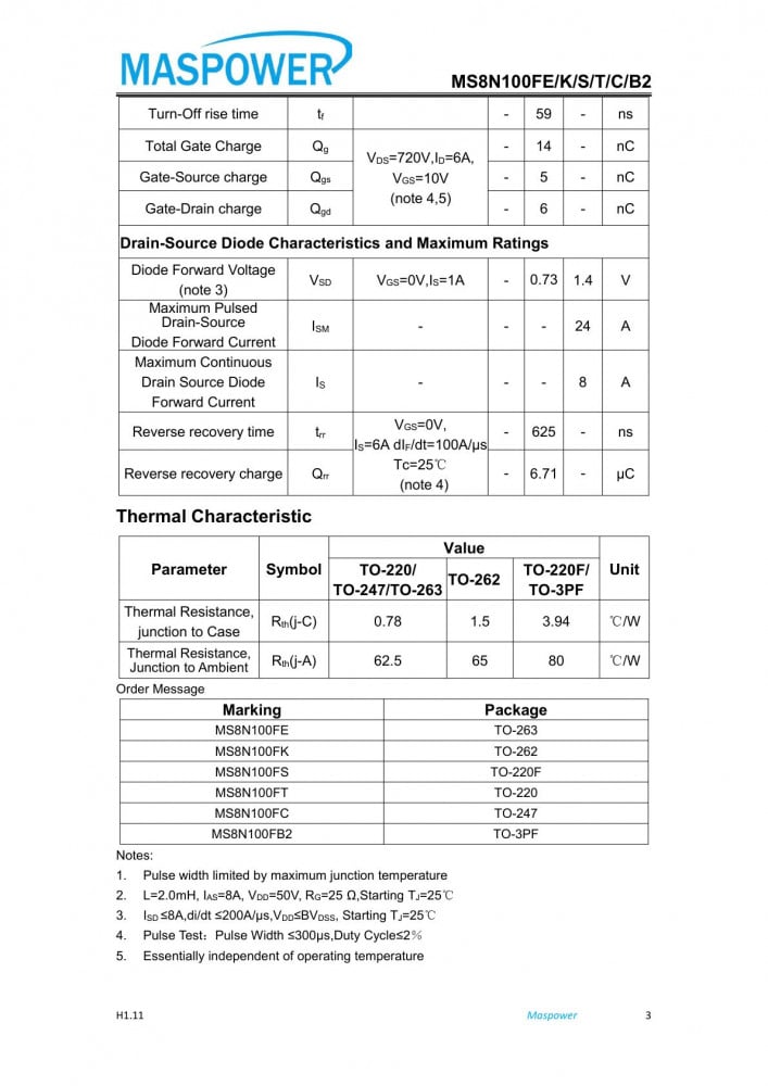 MS8N100FC datasheet page 3