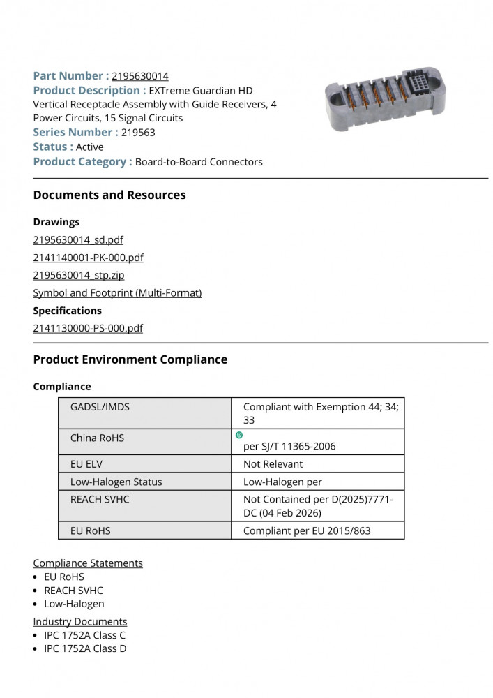 Technical document image 1 for MOLEX 2195630014