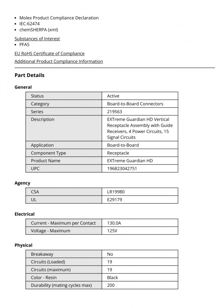 Technical document image 2 for MOLEX 2195630014