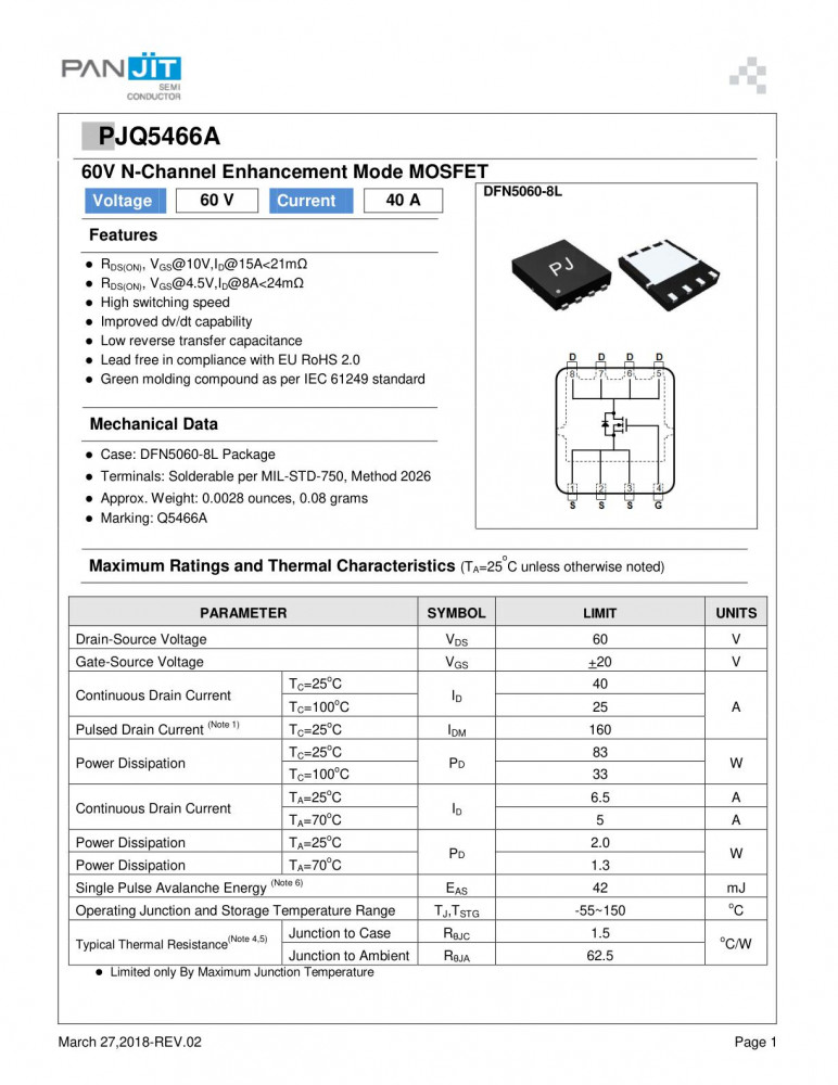 PJQ5466A datasheet page 1