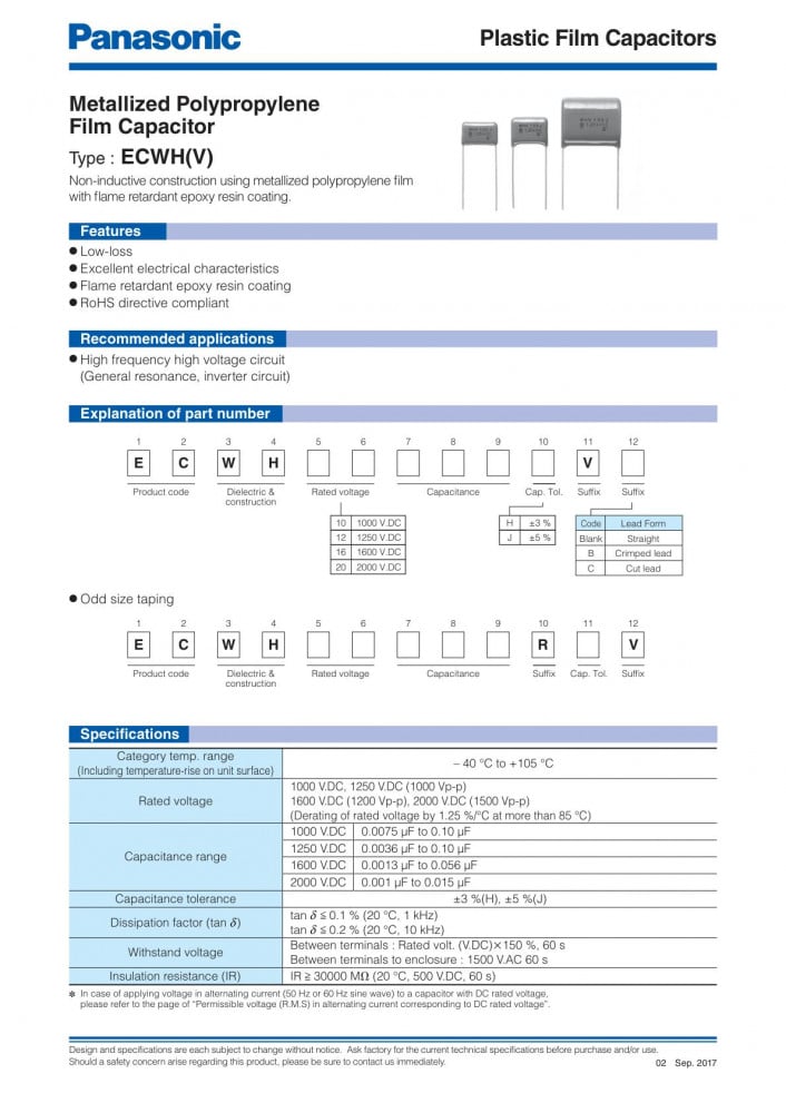 Panasonic ECWH(V) datasheet page 1