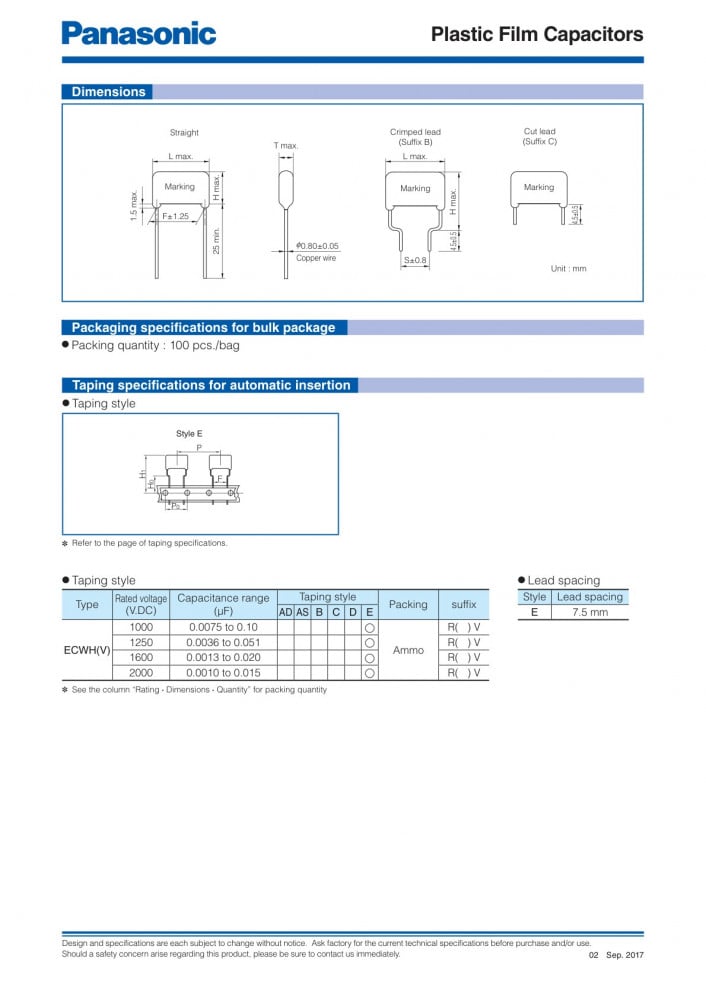 Panasonic ECWH(V) datasheet page 2