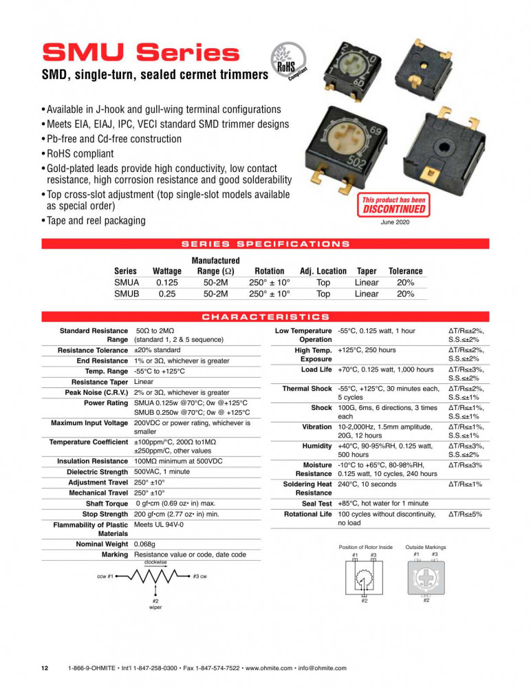 Ohmite SMU Series datasheet page 1