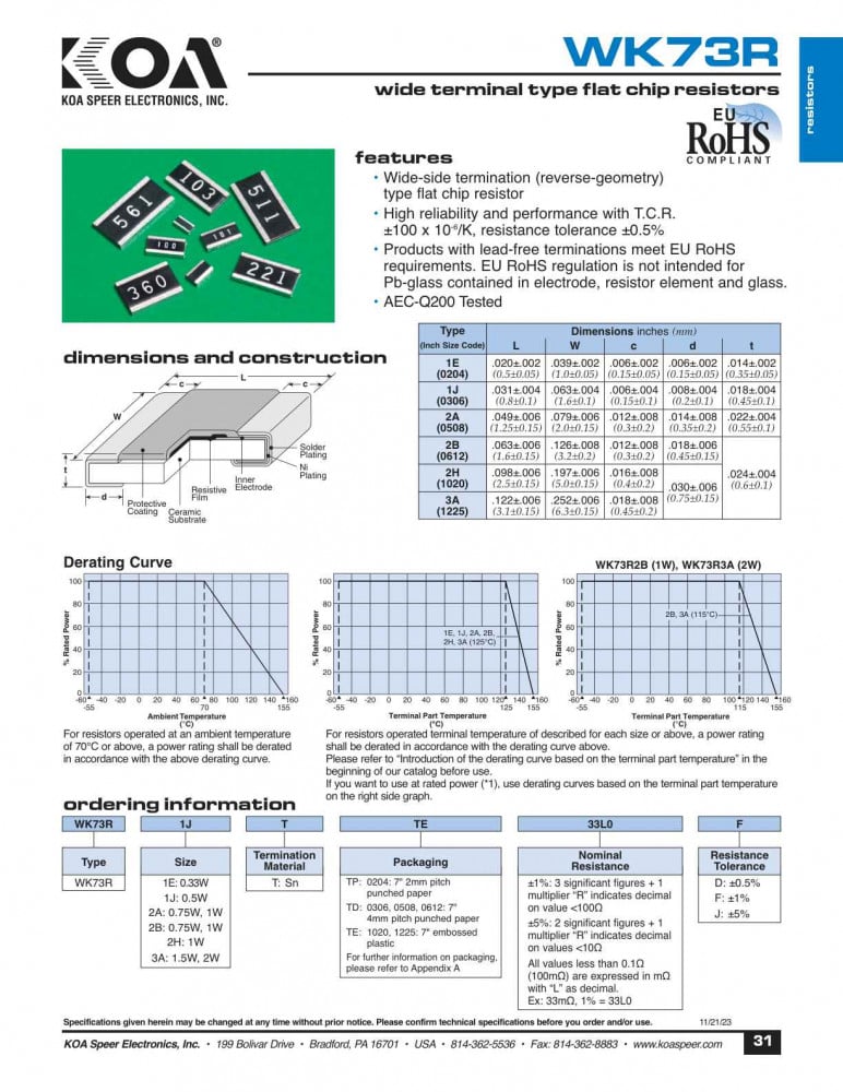 KOA WK73R series datasheet page 1