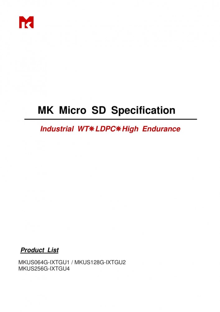 MK microSD datasheet page 1