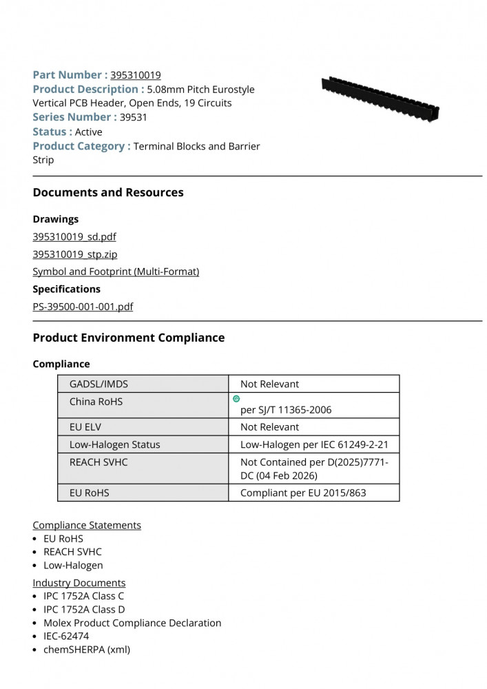 MOLEX 395310019 technical document image 1