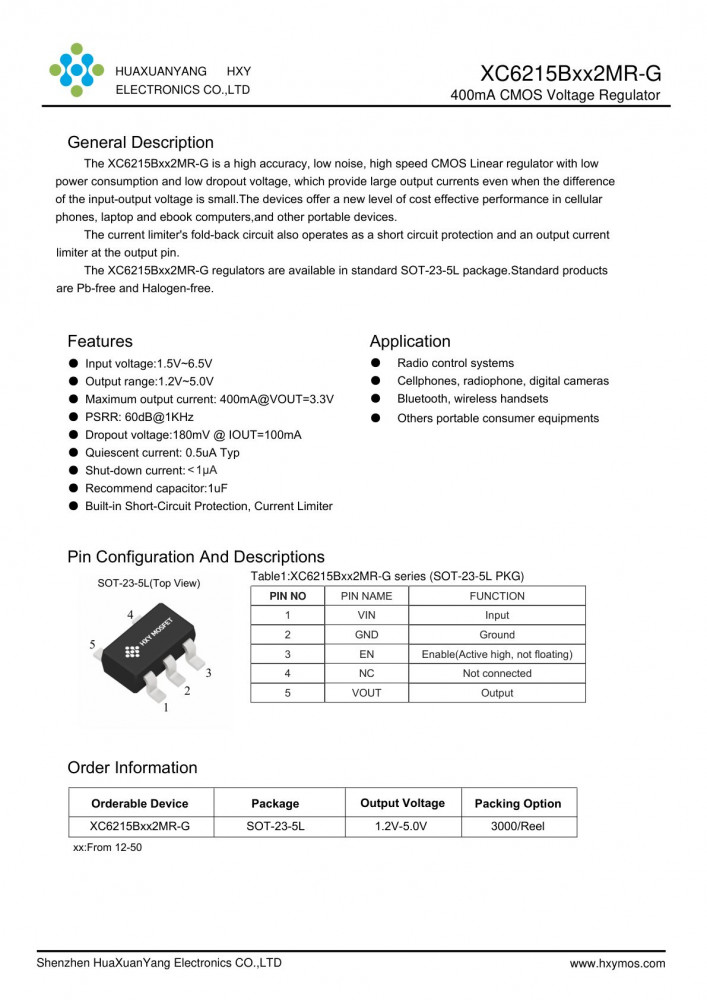 XC6215B332MR-G-HXY datasheet page 1