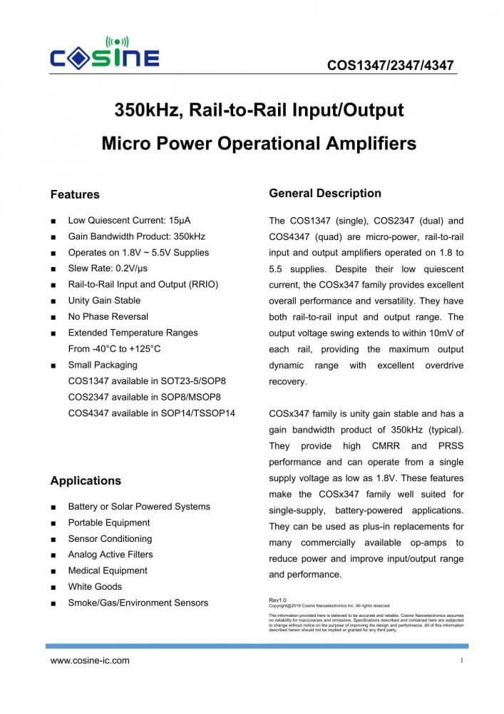 COS2347SR datasheet page 1