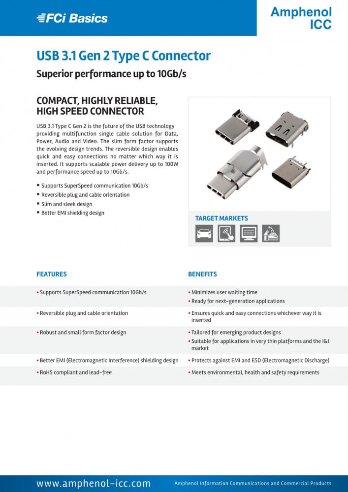 Amphenol USB 3.1 Type-C Gen 2 connector document page 1