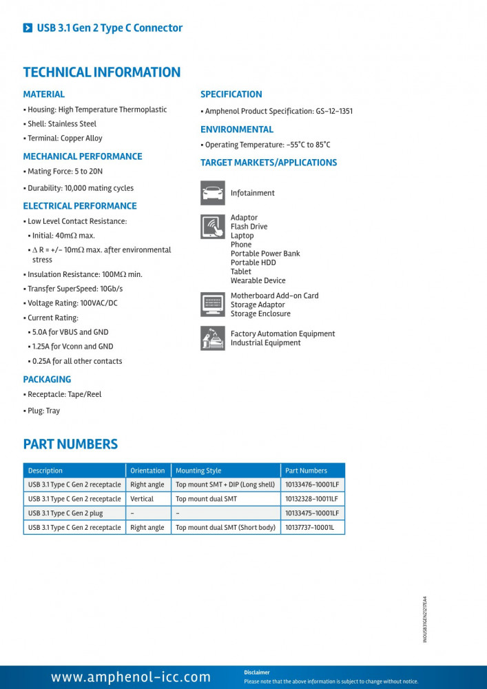 Amphenol USB 3.1 Type-C Gen 2 connector document page 2