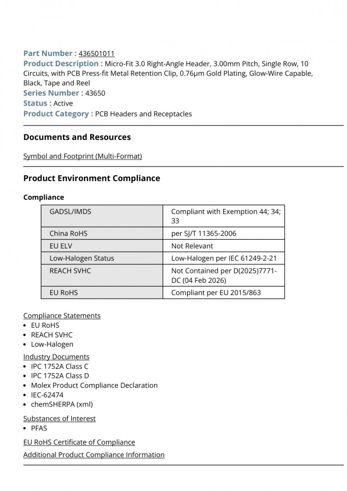 MOLEX 436501011 document image 1