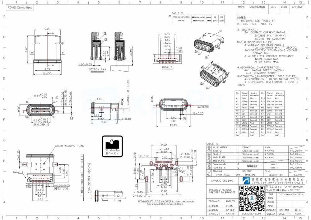XUNPU TYPEC-342-ACP24X7SC14 technical document page 1