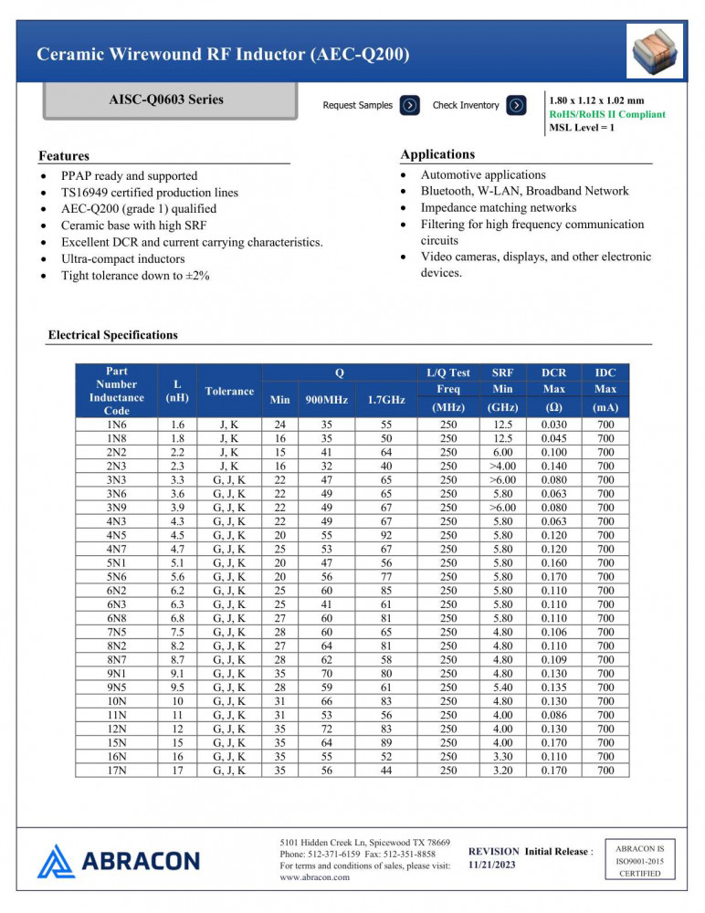 AISC-Q0603 series document page 1