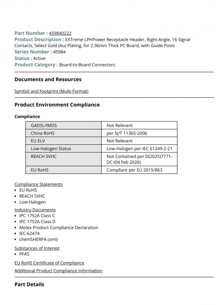 MOLEX 459840222 technical document page 1