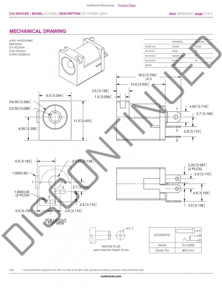 CUI PJ-032B datasheet page 2