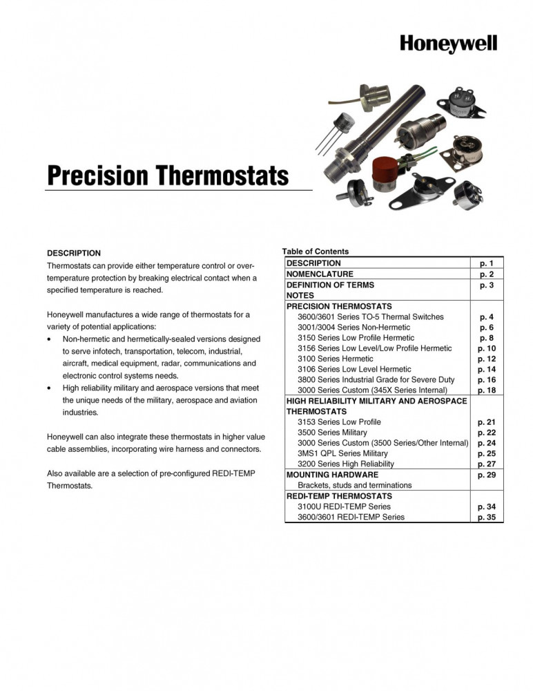 Honeywell precision thermostat document page 1