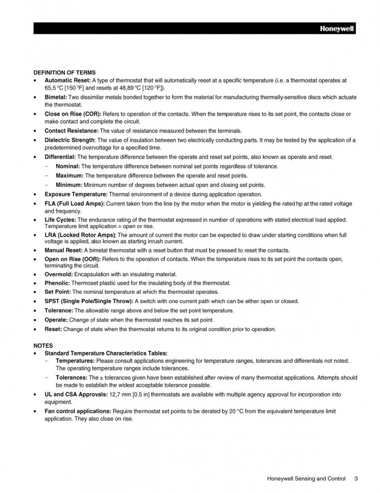 Honeywell precision thermostat document page 3