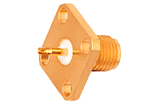 SMA Jack, Reverse Polarity, Straight, PCB Receptacle, Edge Mount, Brass Body, Gold (Au) Plated, 50 Ohms