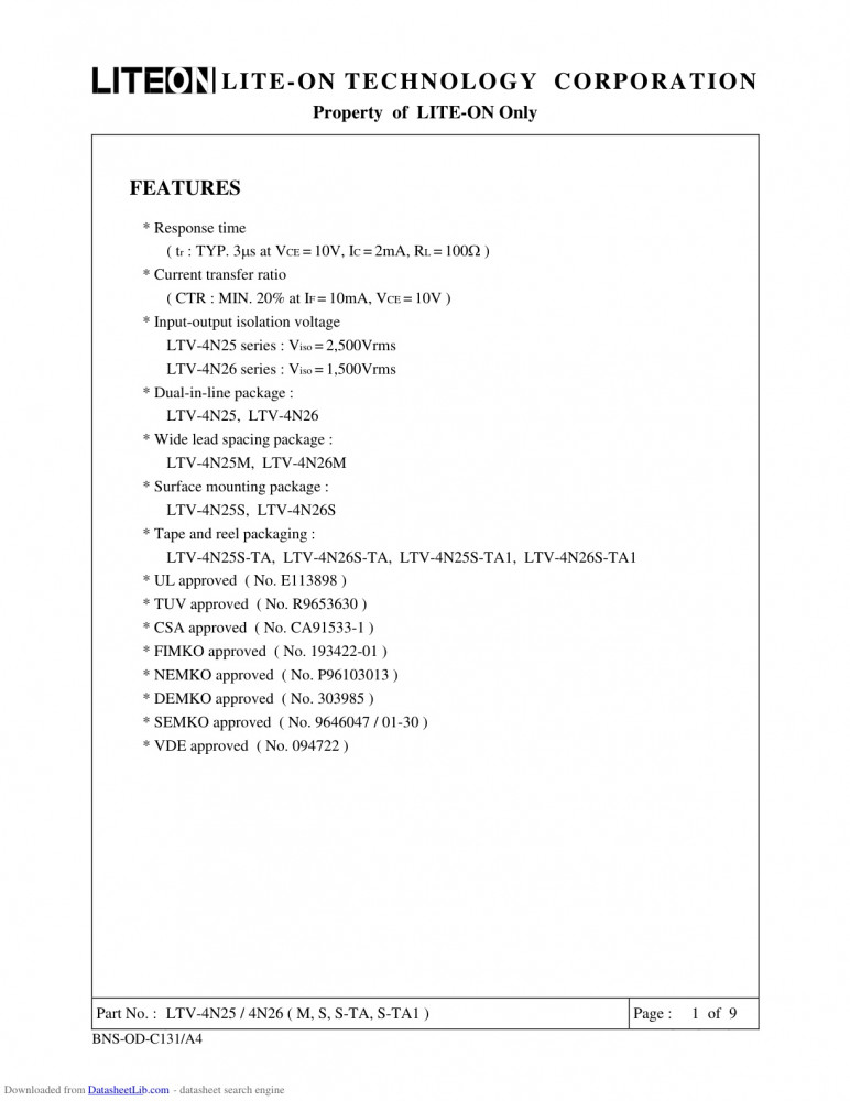 LTV-4N25 datasheet page 1