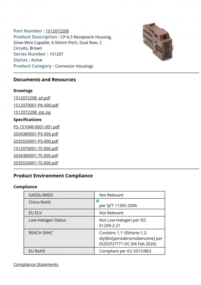 Technical document page 1 for Molex 1512072208