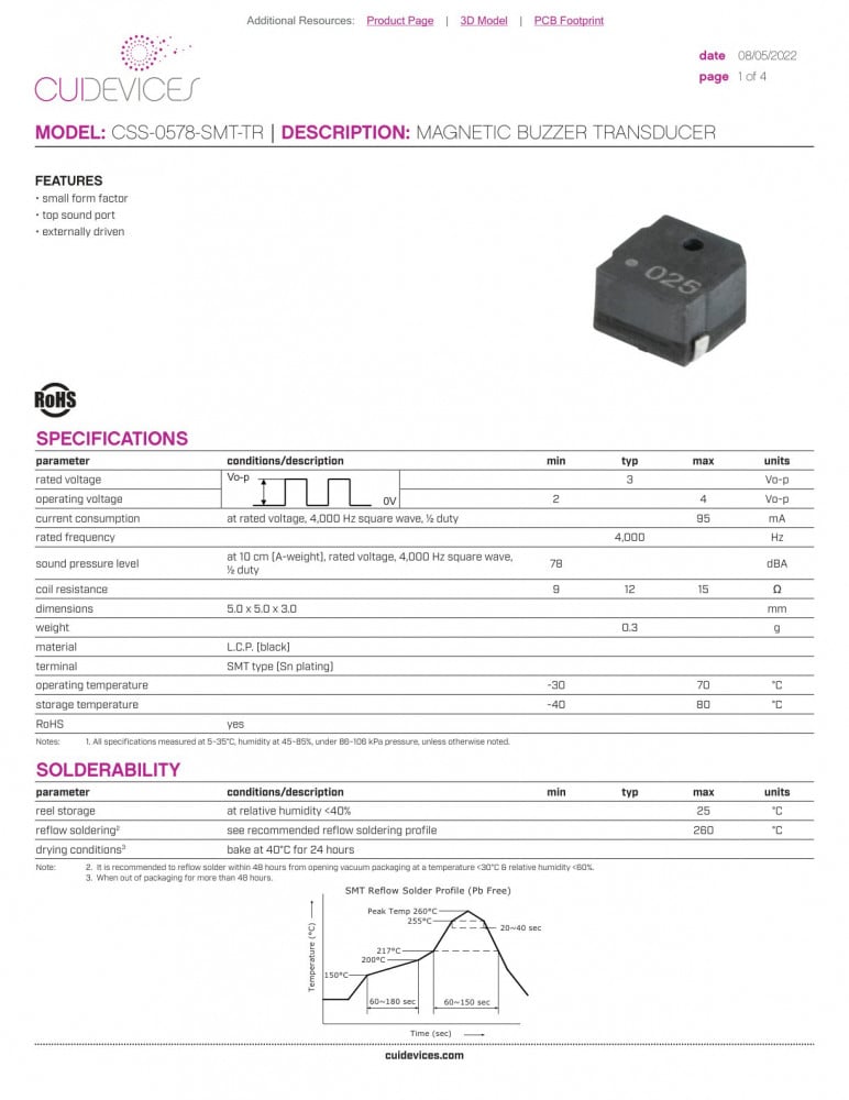 CSS-0578-SMT-TR datasheet page 1