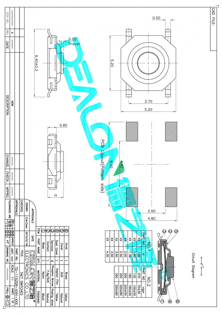 DEALON TD-1152SR-3.5H-160 technical drawing