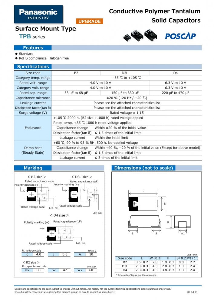 PANASONIC TPB series datasheet page 1