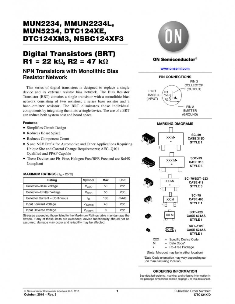 SMMUN2234LT1G datasheet page 1