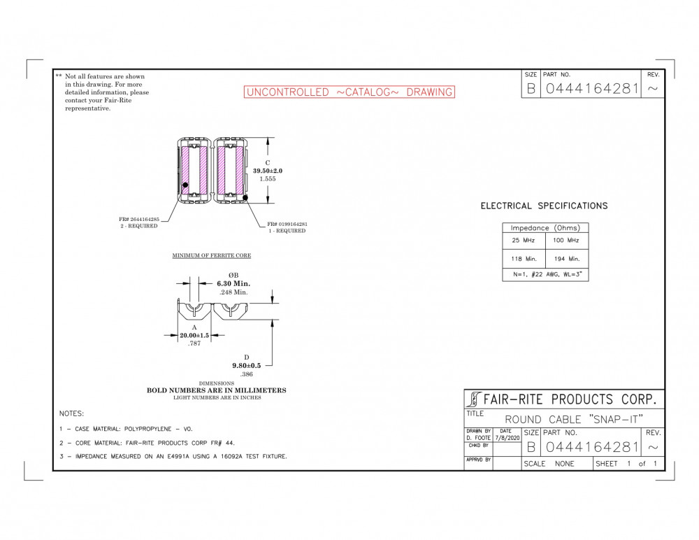 Fair-Rite 0444164281 catalog drawing