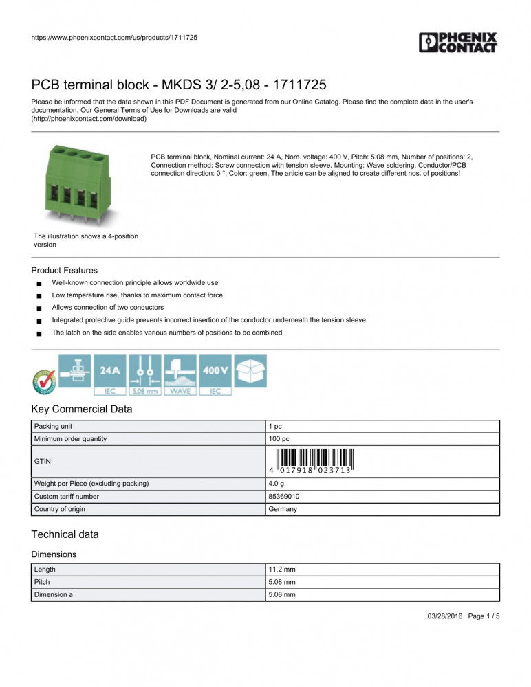 Phoenix Contact 1711725 technical document page 1