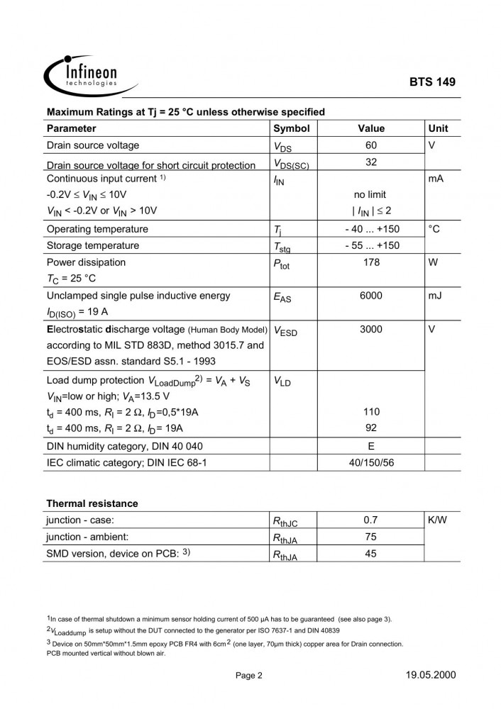 BTS149NK datasheet page 2