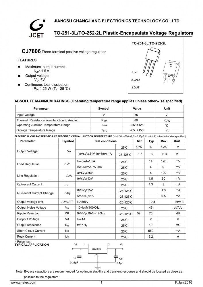 CJ7806 datasheet page 1