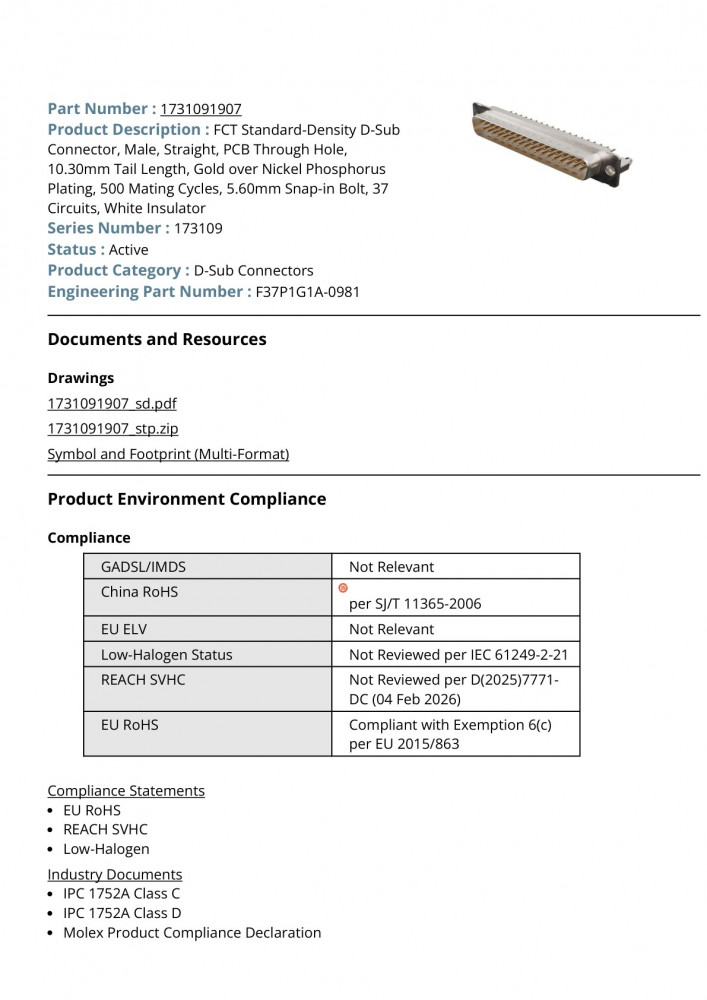 MOLEX 1731091907 technical drawing preview, page 1
