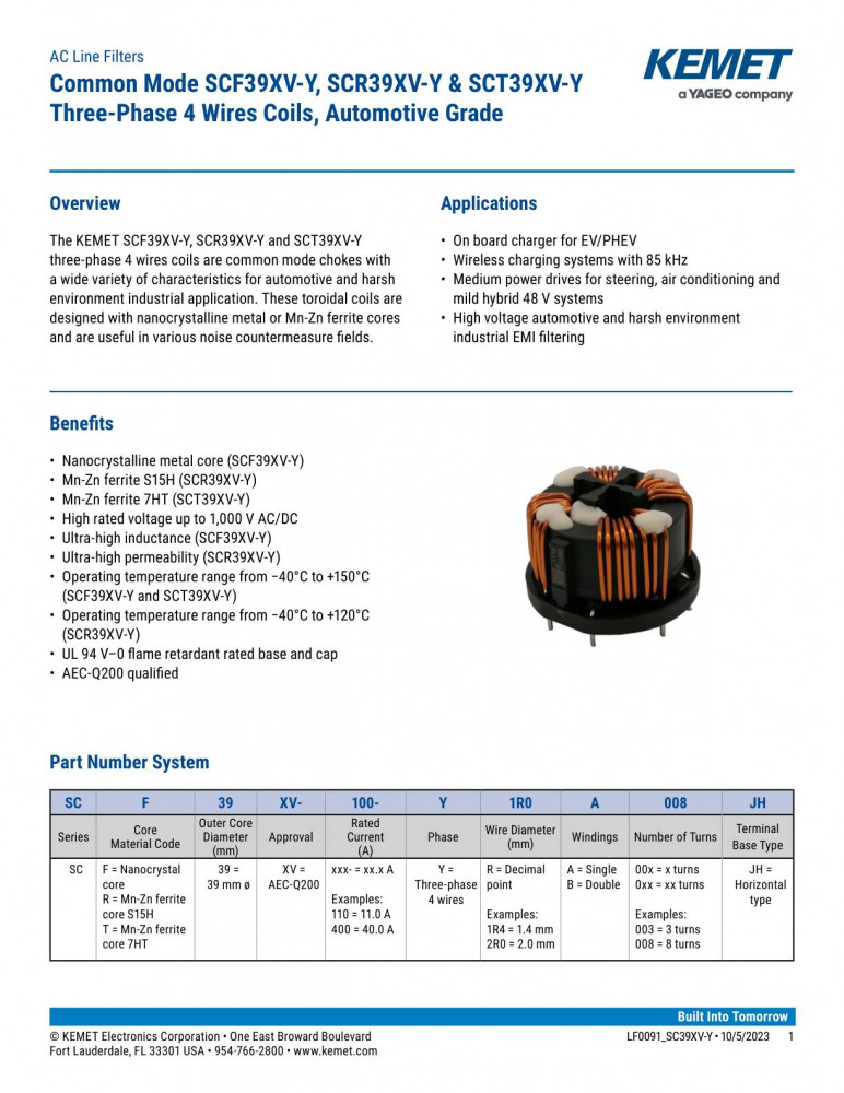 KEMET SCT39XV-Y datasheet page 1