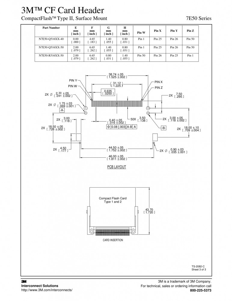 3M TS-2082-C electrical and environmental specifications page