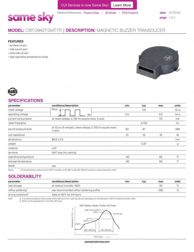 CBT-09427-SMT-TR datasheet page 1