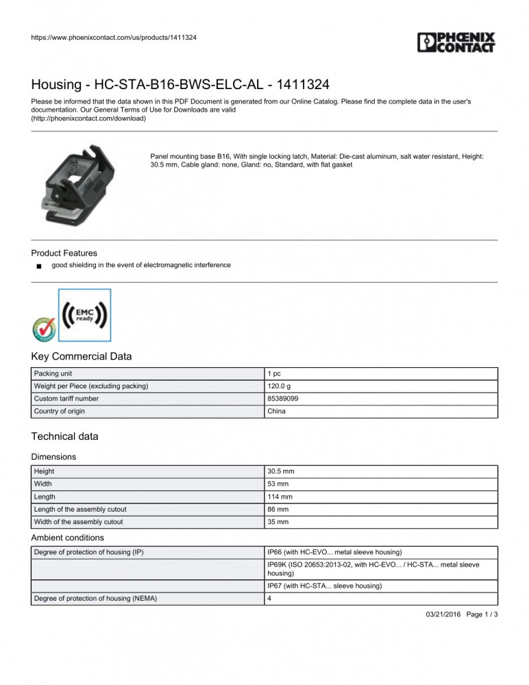 Phoenix Contact 1411324 product drawing