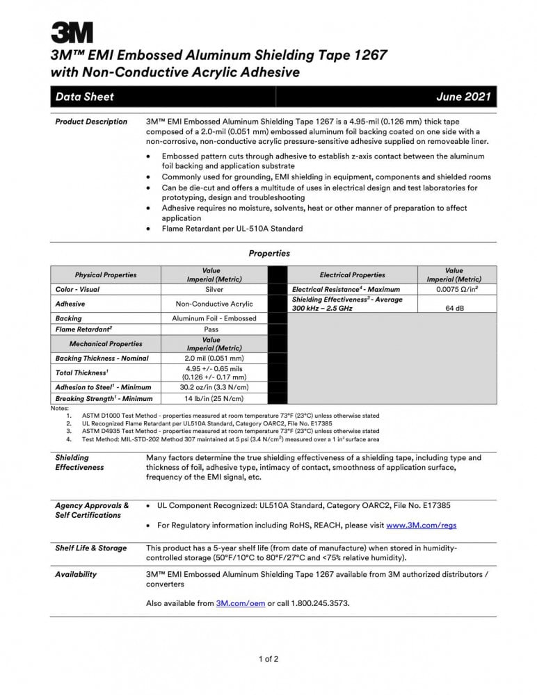 3M 1267 technical datasheet page 1