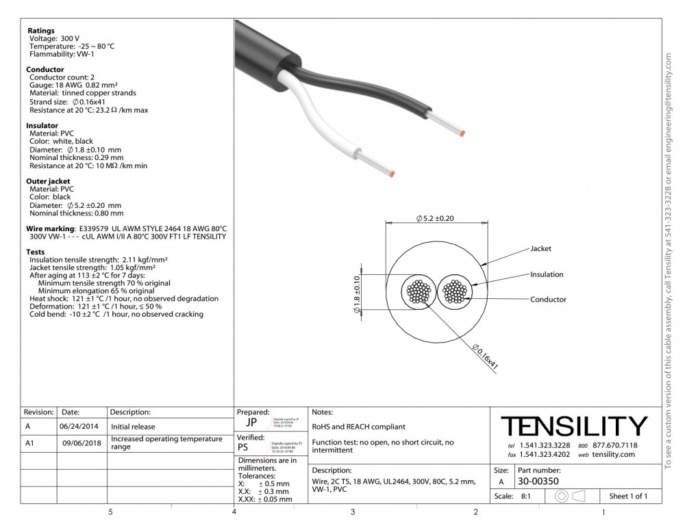 Tensility International 30-00350 cable product drawing