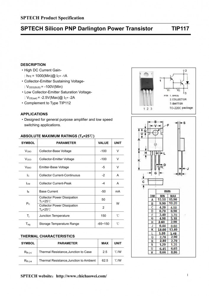 TIP117 datasheet page 1
